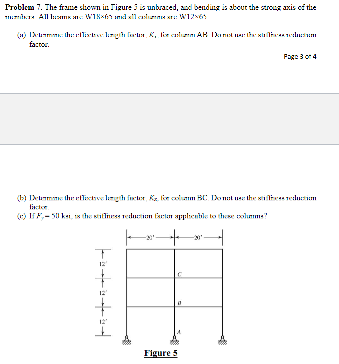 Solved Problem 7. The frame shown in Figure 5 is unbraced, | Chegg.com