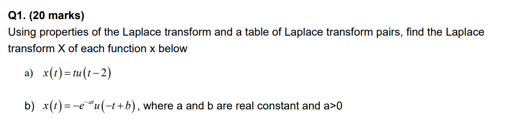 Solved Q1. (20 marks) Using properties of the Laplace | Chegg.com