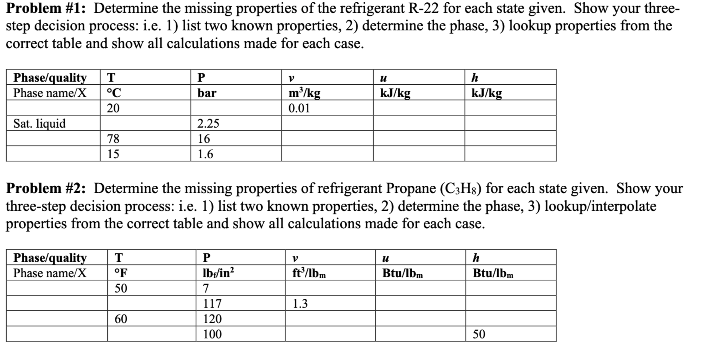 Solved Problem \#1: Determine the missing properties of the | Chegg.com