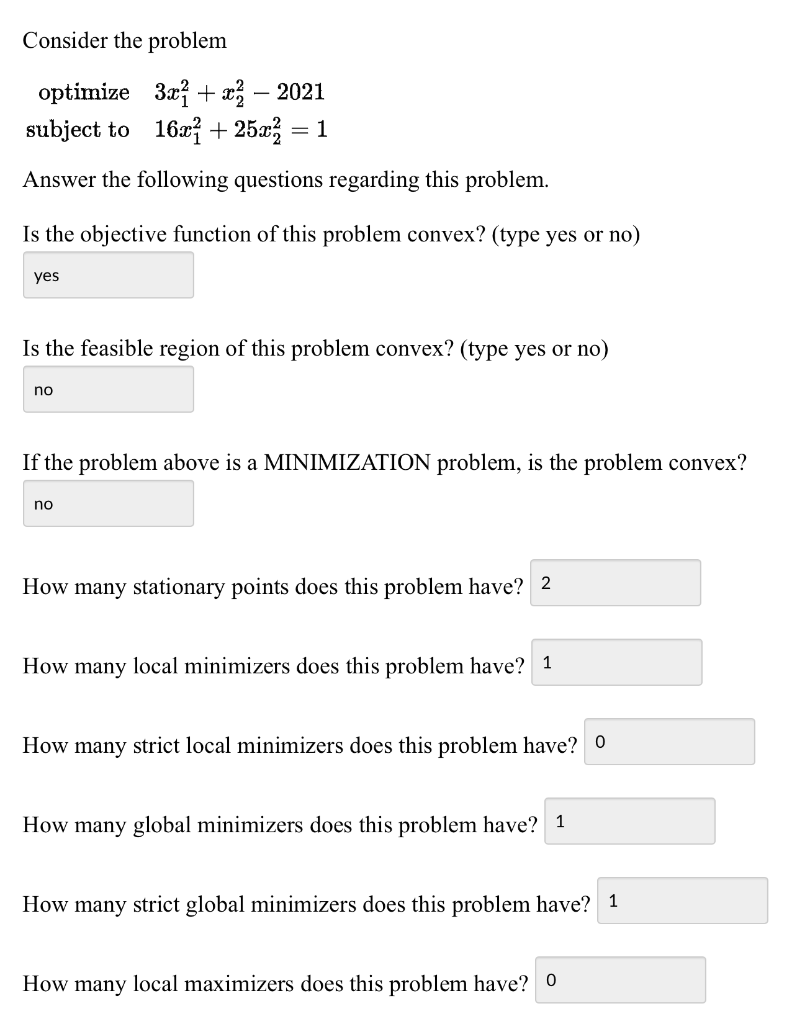 Solved Consider the problem optimize subject to | Chegg.com