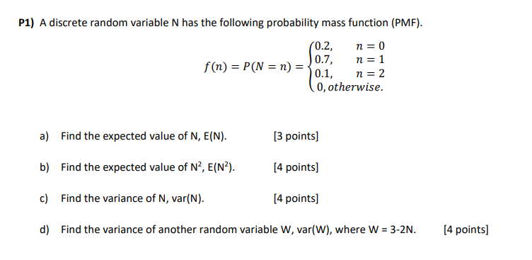 Solved P1) A discrete random variable N has the following | Chegg.com