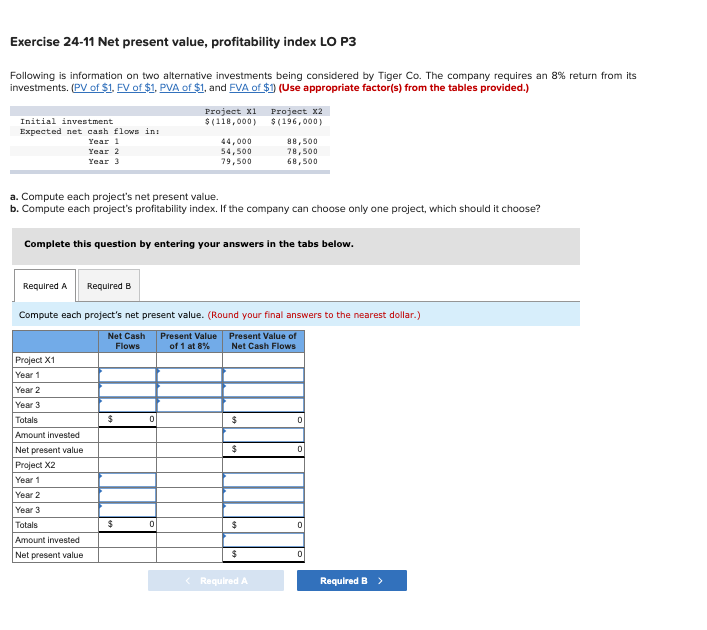 Solved Exercise 24-11 Net present value, profitability index | Chegg.com