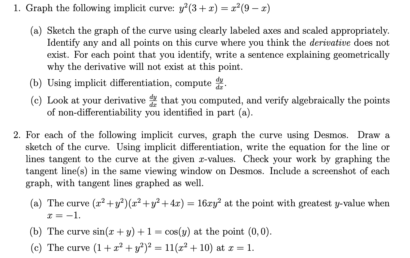 Solved 1. Graph the following implicit curve: y?(3 + x) = | Chegg.com