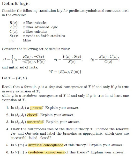Default logic Consider the following translation key | Chegg.com