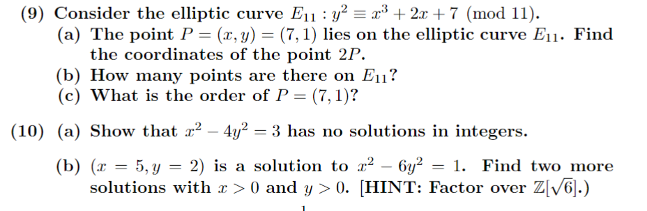 Solved (9) Consider the elliptic curve | Chegg.com