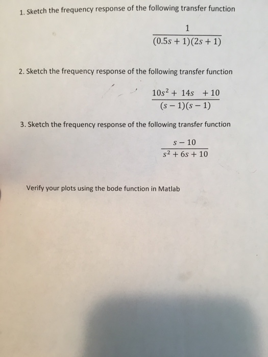 Solved Sketch the frequency response of the following | Chegg.com