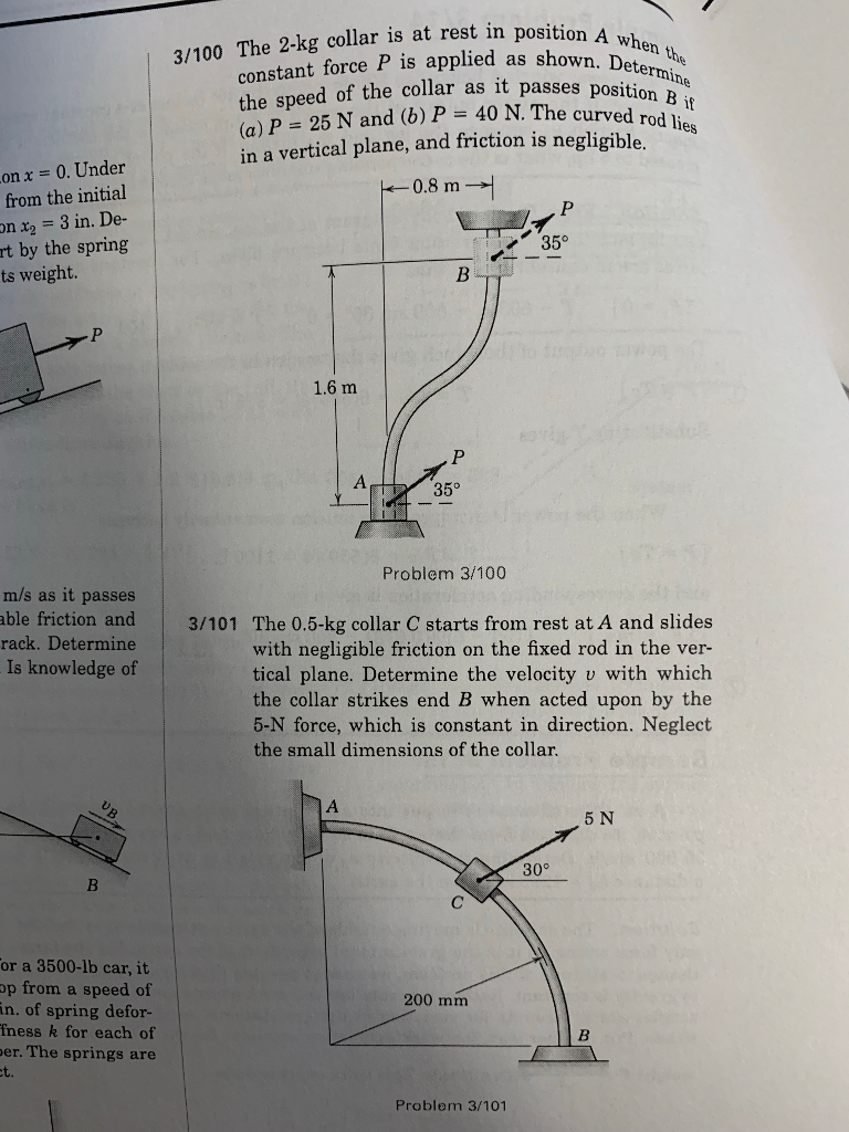 Solved 3/100 The 2-kg collar is at rest in position A w | Chegg.com