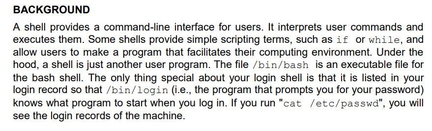 BACKGROUND A shell provides a command-line interface | Chegg.com