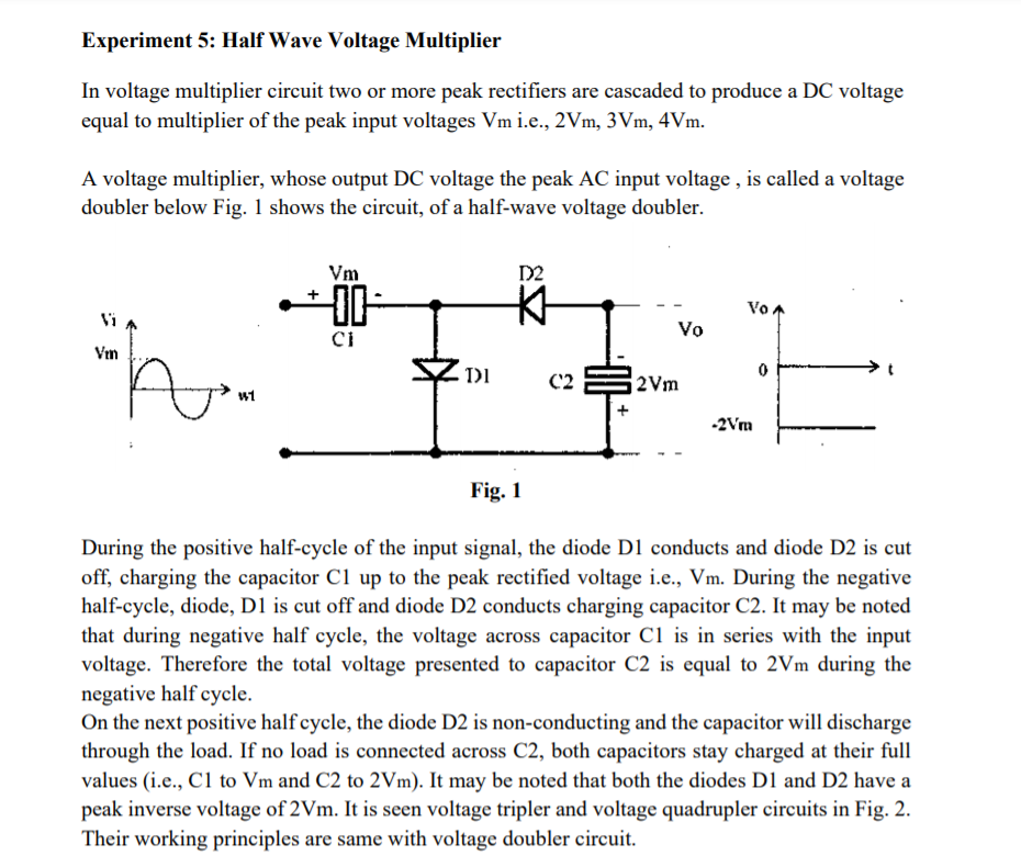 Experiment 5: Half Wave Voltage Multiplier In voltage | Chegg.com