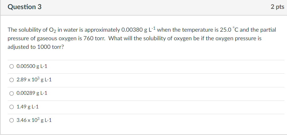 Solved The solubility of O2 in water is approximately | Chegg.com