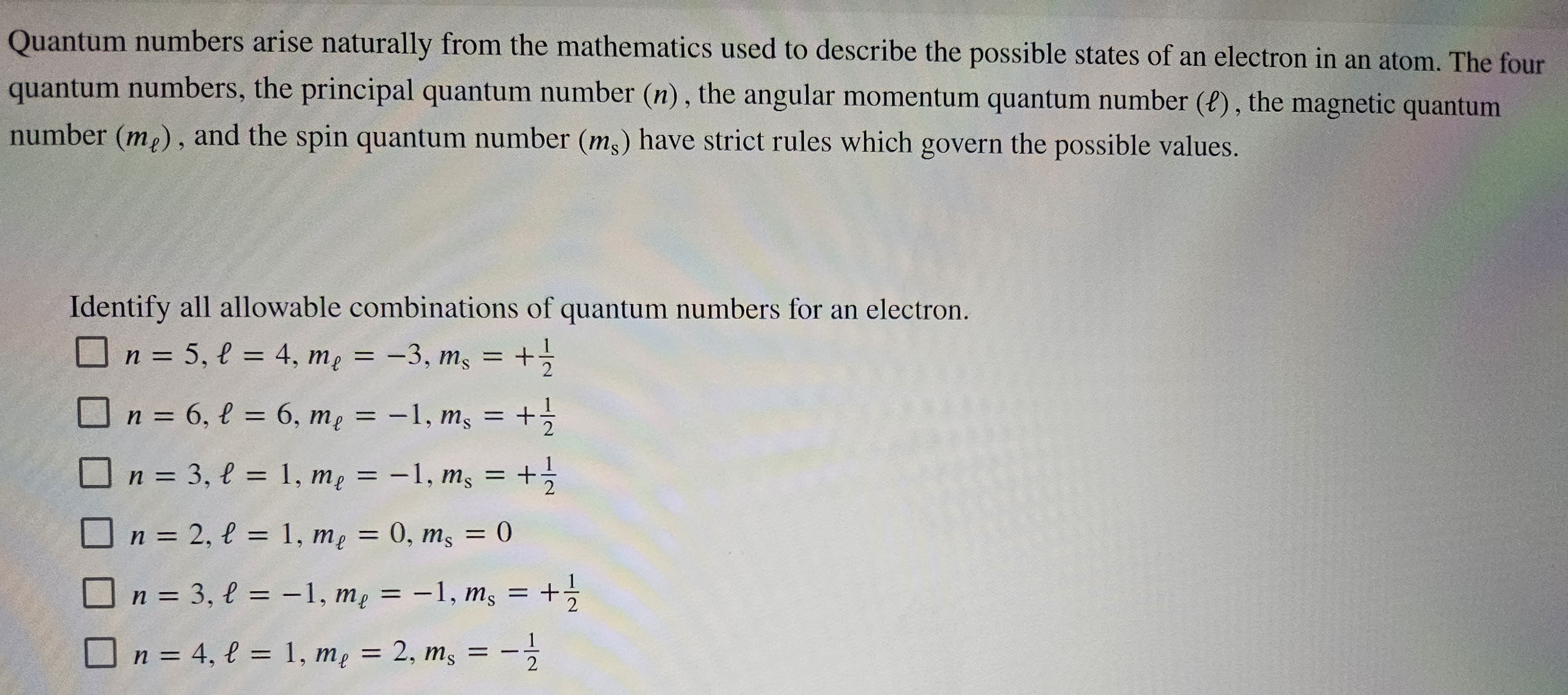 Solved Quantum numbers arise naturally from the mathematics | Chegg.com