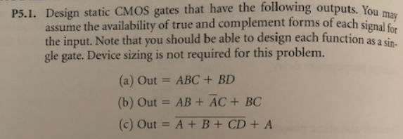 Solved P5.1. Design static CMOS gates that have the | Chegg.com