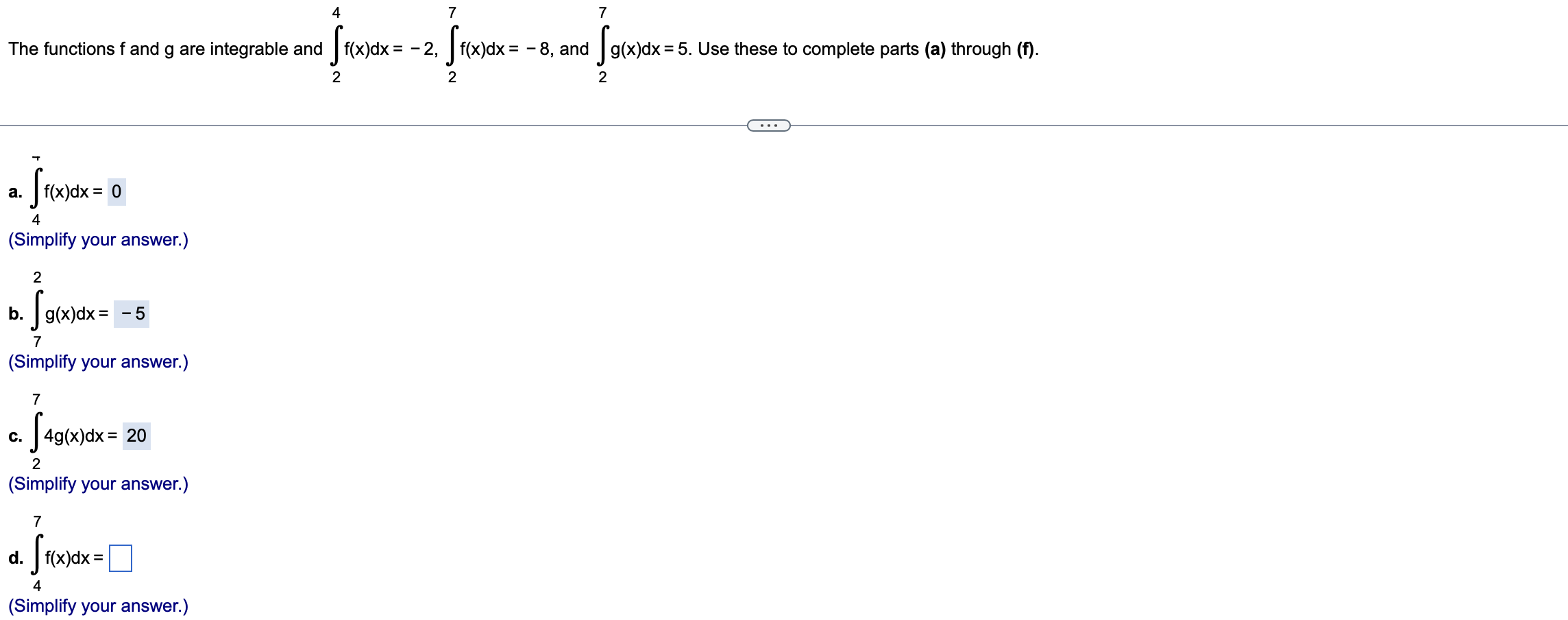 Solved The functions f and g are integrable and | Chegg.com