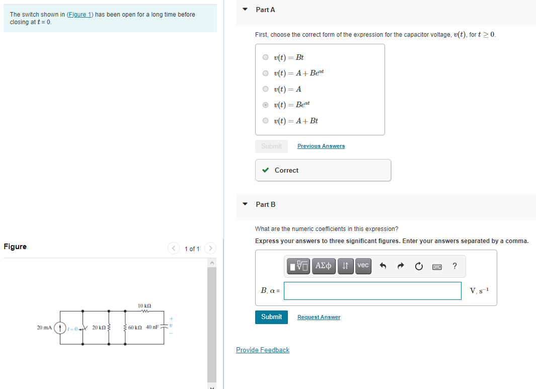 Solved Part A The switch shown in (Figure 1) has been open | Chegg.com