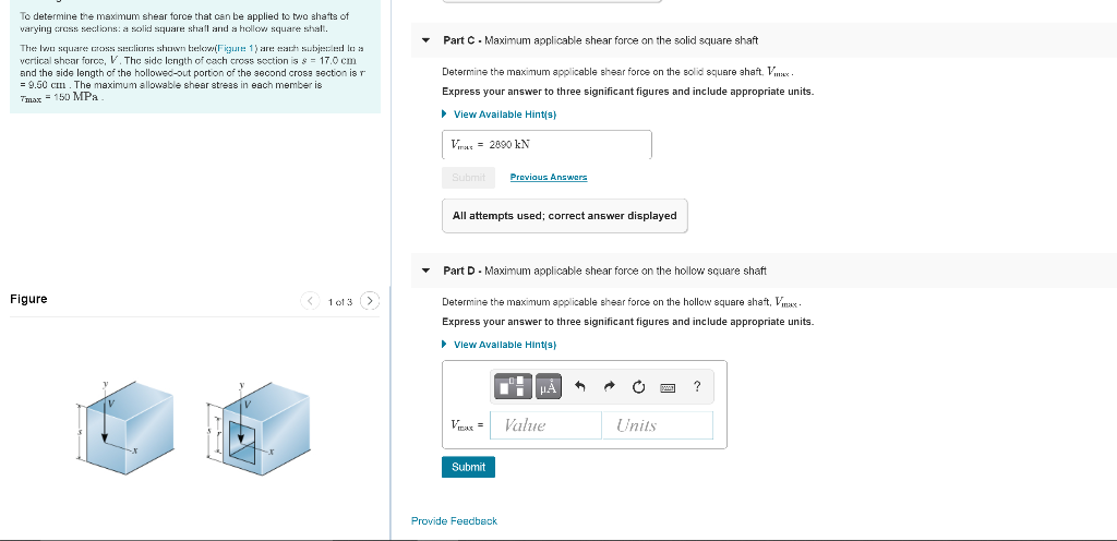 Solved Part C. Maximum applicable shear force on the solid | Chegg.com