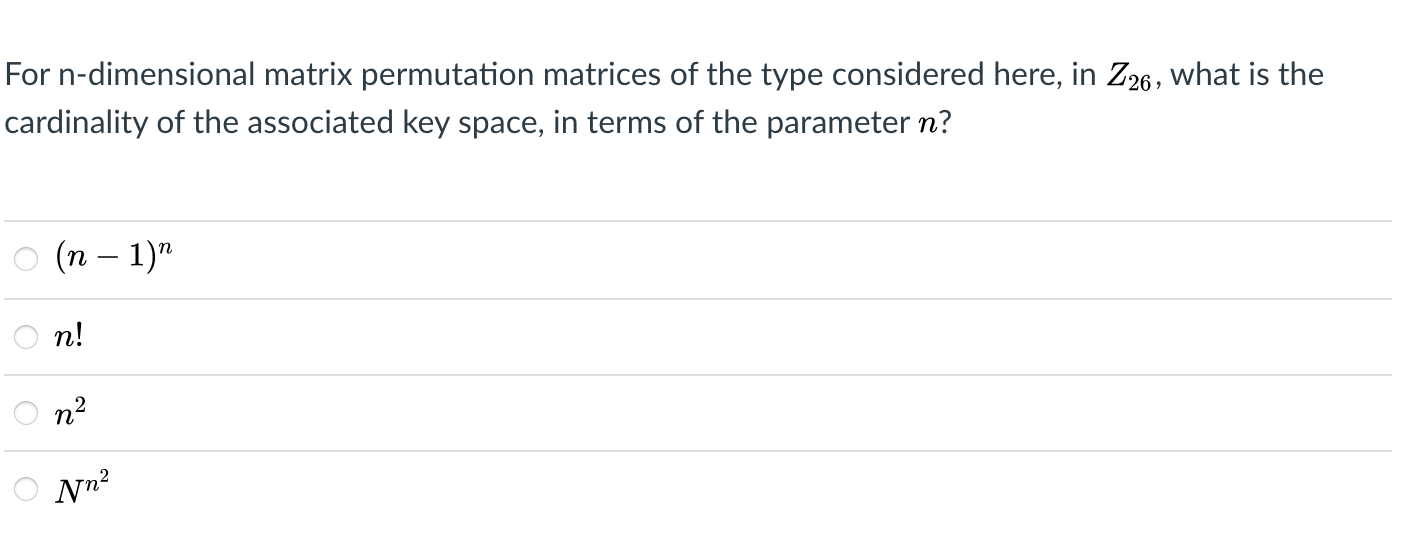 Solved For n-dimensional matrix permutation matrices of the | Chegg.com