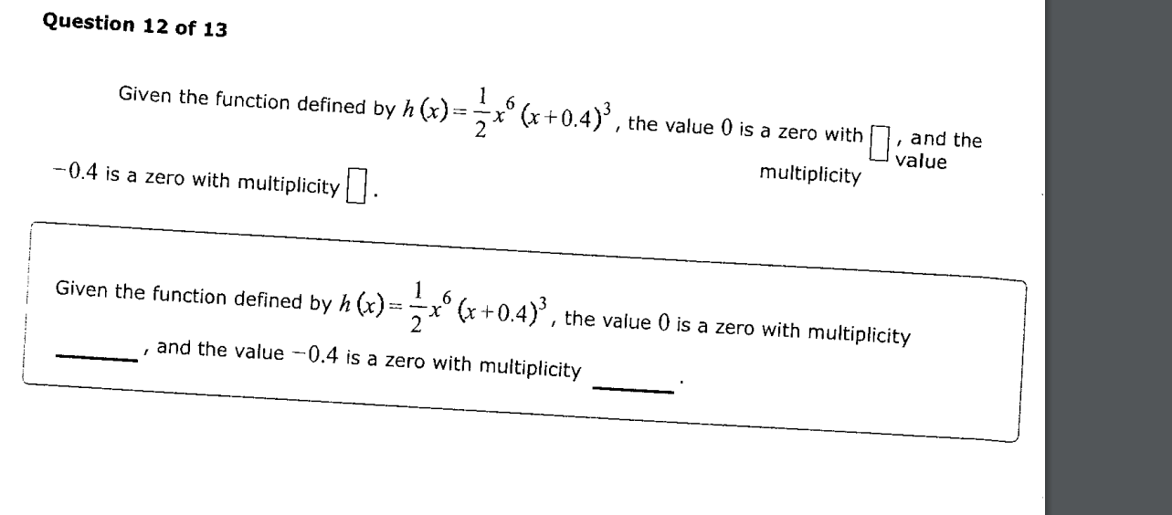 Solved Given the function defined by h(x)=21x6(x+0.4)3, the | Chegg.com