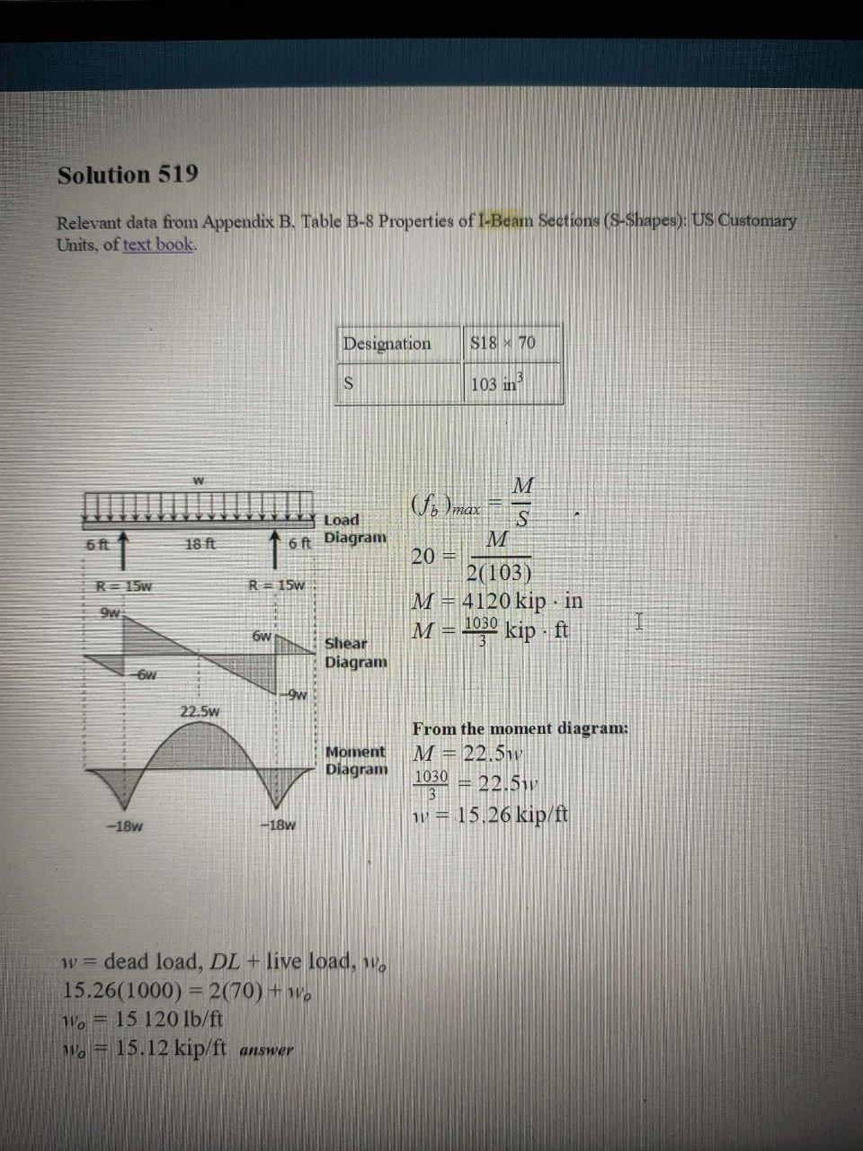 Solved Solution to Problem 519|Flexure Formula A 30 -ft | Chegg.com