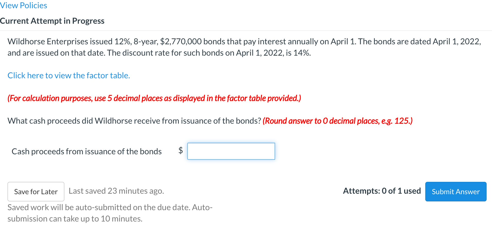 Solved View Policies Current Attempt in Progress Wildhorse | Chegg.com