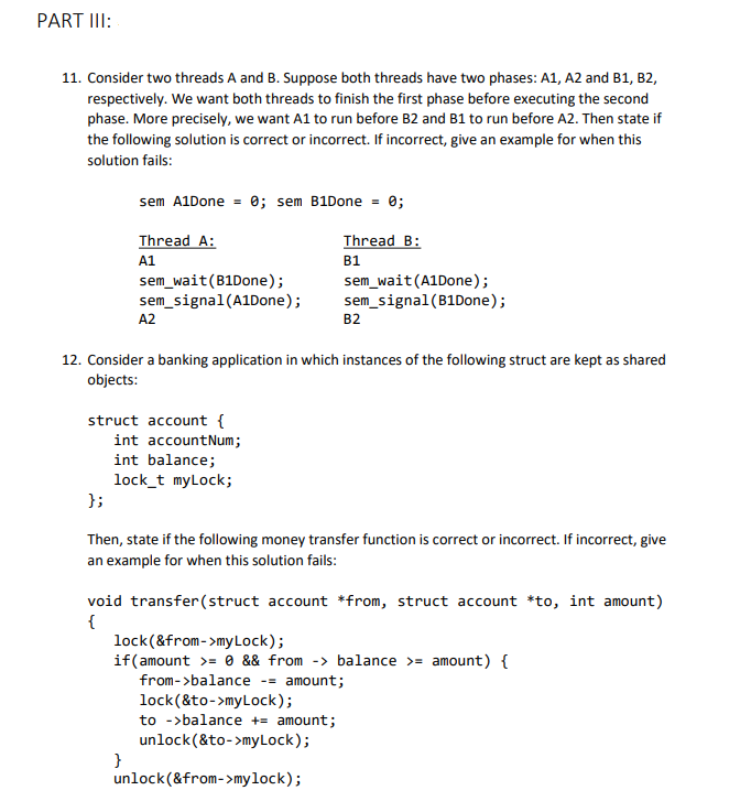 Solved 11. Consider two threads A and B. Suppose both | Chegg.com