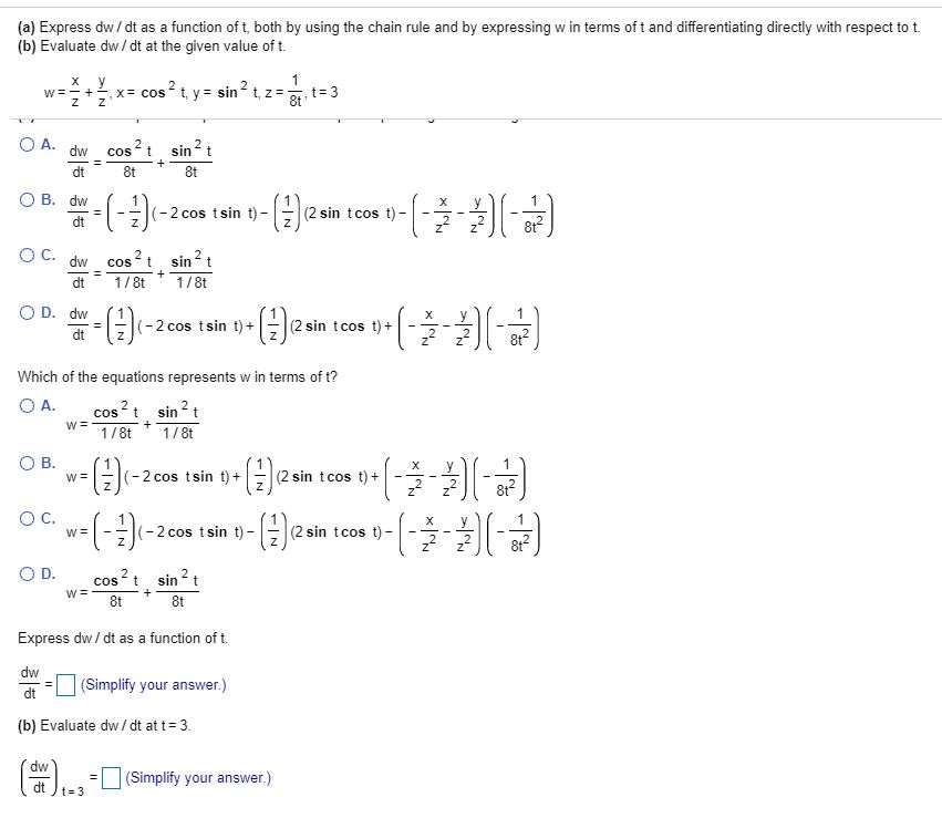 Solved (a) Express dw / dt as a function of t, both by using | Chegg.com