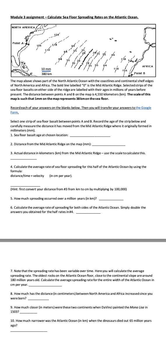 Solved Module 3 assignment - Calculate Sea Floor Spreading | Chegg.com