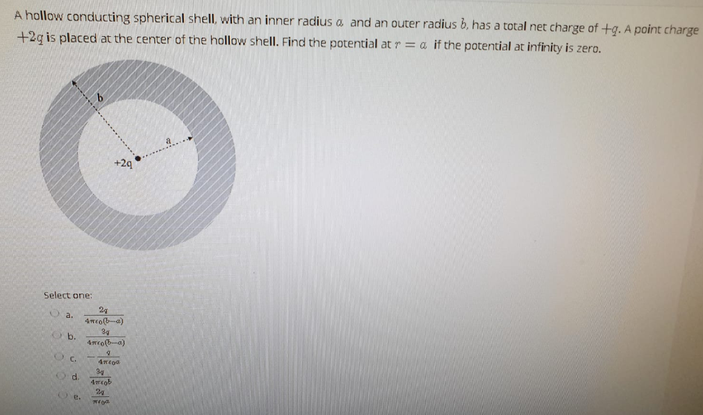 Solved A hollow conducting spherical shell, with an inner | Chegg.com