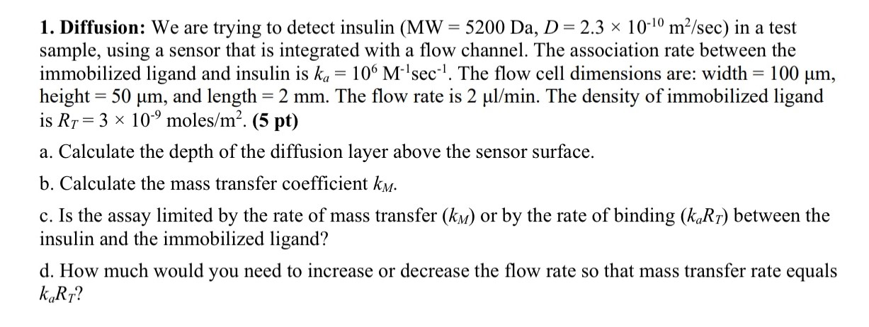 1. Diffusion: We are trying to detect insulin (MW = | Chegg.com