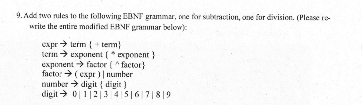 Solved 9. Add two rules to the following EBNF grammar, one | Chegg.com