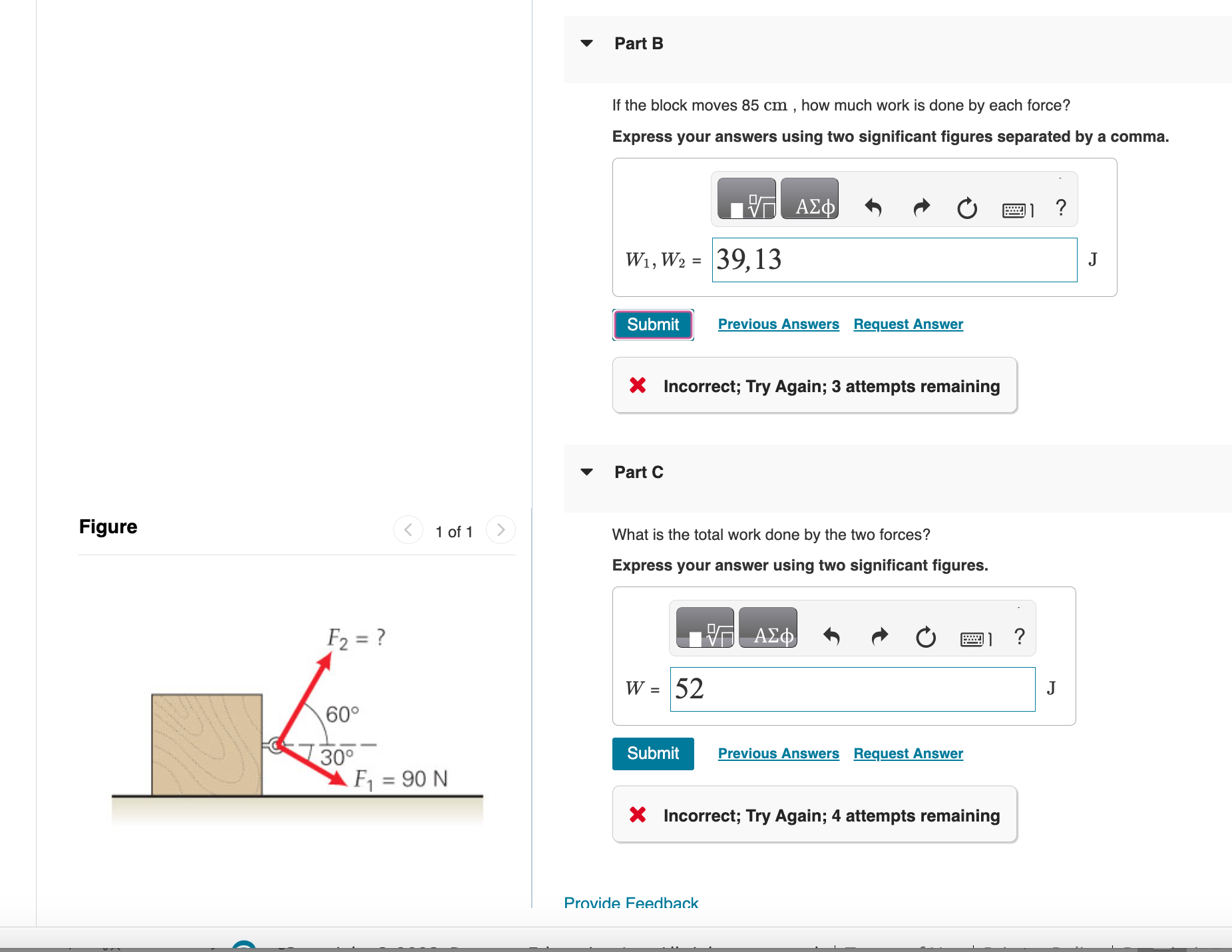 Solved A block on a level frictionless surface has two | Chegg.com