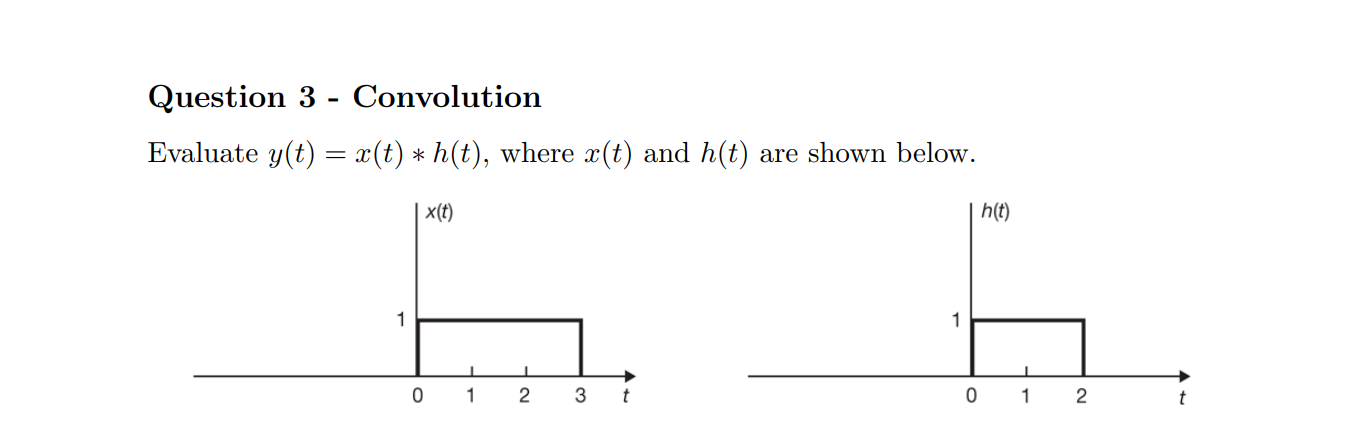 Solved Question 3 Convolution Evaluate y(t) = x(t) *h(t), | Chegg.com