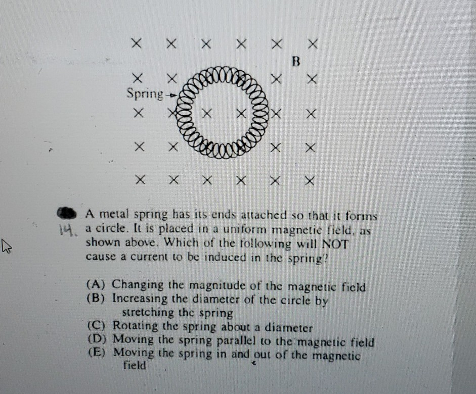 Solved ㄨㄨㄨㄨㄨㄨ Spring» ㄨㄨㄨㄨㄨ A metal spring has its ends | Chegg.com