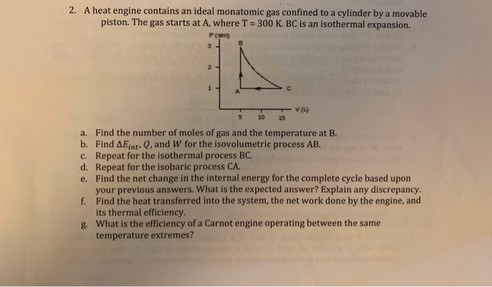 Solved A heat engine contains an ideal monatomic gas | Chegg.com