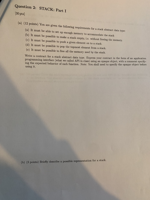 Solved Question 2 Stack Part I 30 Pts A 12 Points You 
