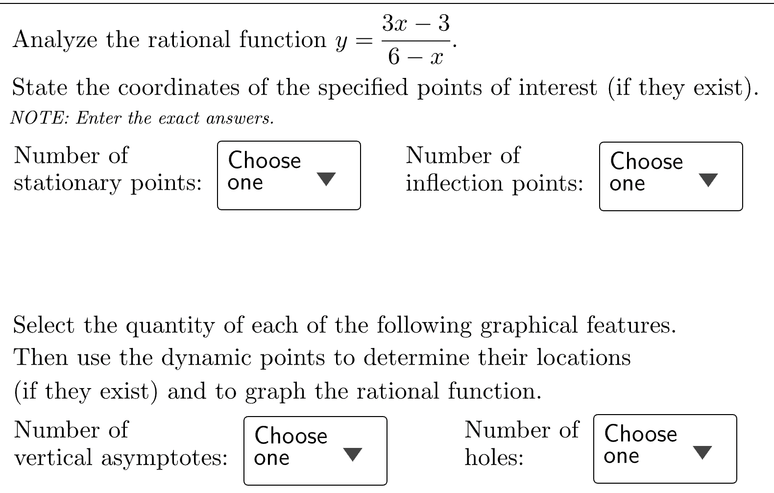 Solved Analyze the rational function y=3x-36-x.State the | Chegg.com