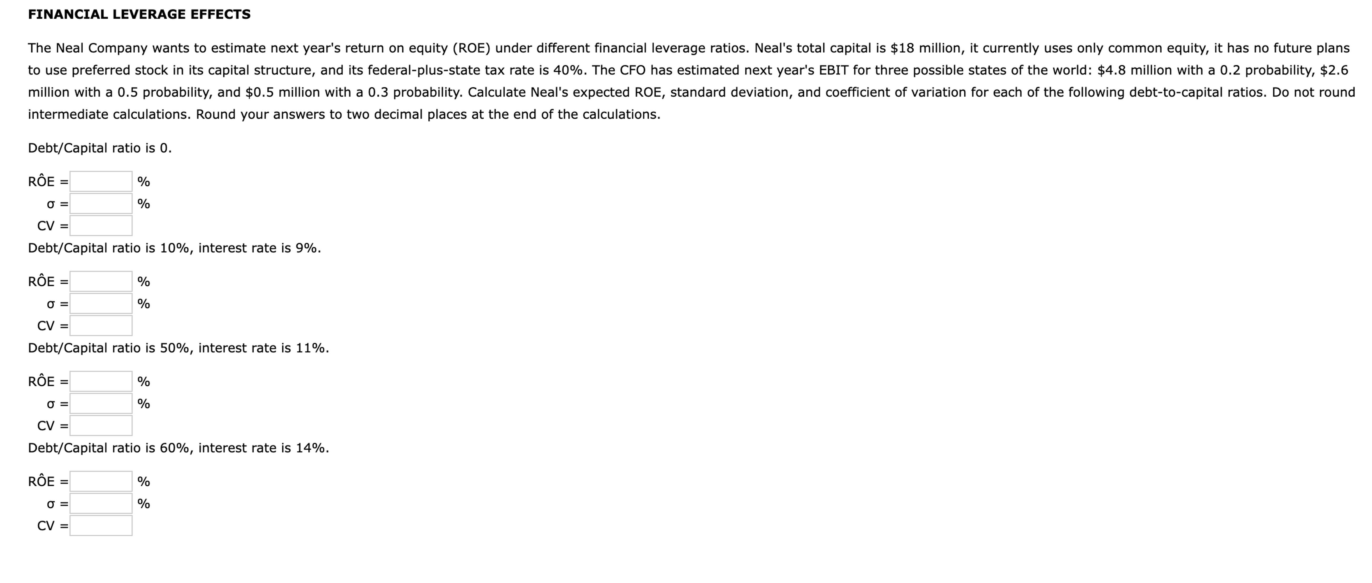 Solved FINANCIAL LEVERAGE EFFECTSintermediate calculations. | Chegg.com