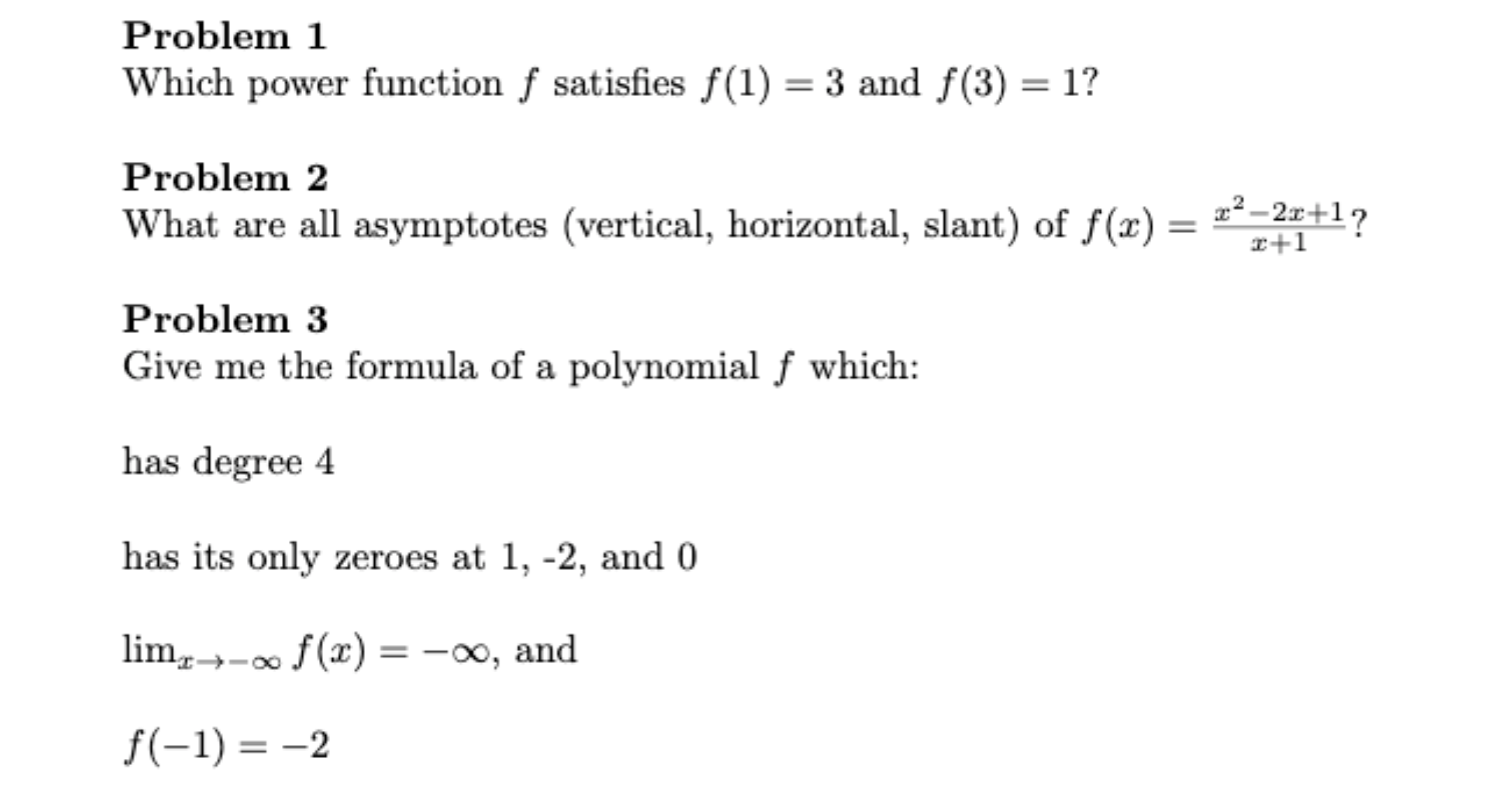 Solved Problem 1 Which power function f satisfies f(1) = 3 | Chegg.com