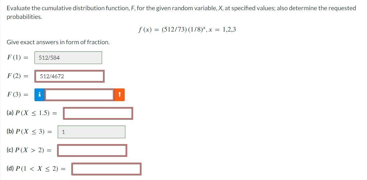 Solved Evaluate The Cumulative Distribution Function F For