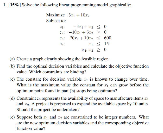 Solved 1. [15%] Solve the following linear programming model | Chegg.com