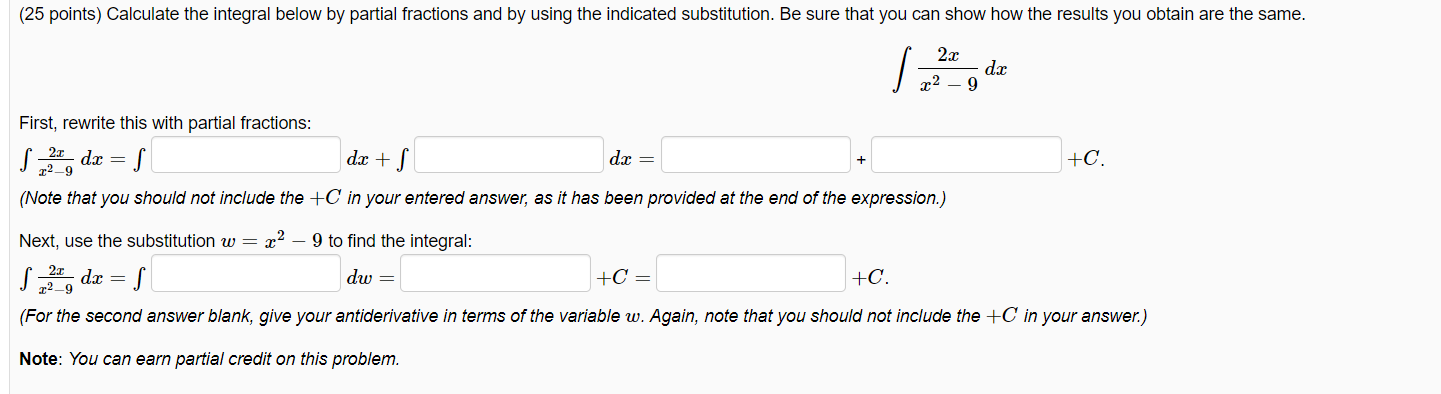 Solved (25 points) Calculate the integral below by partial | Chegg.com