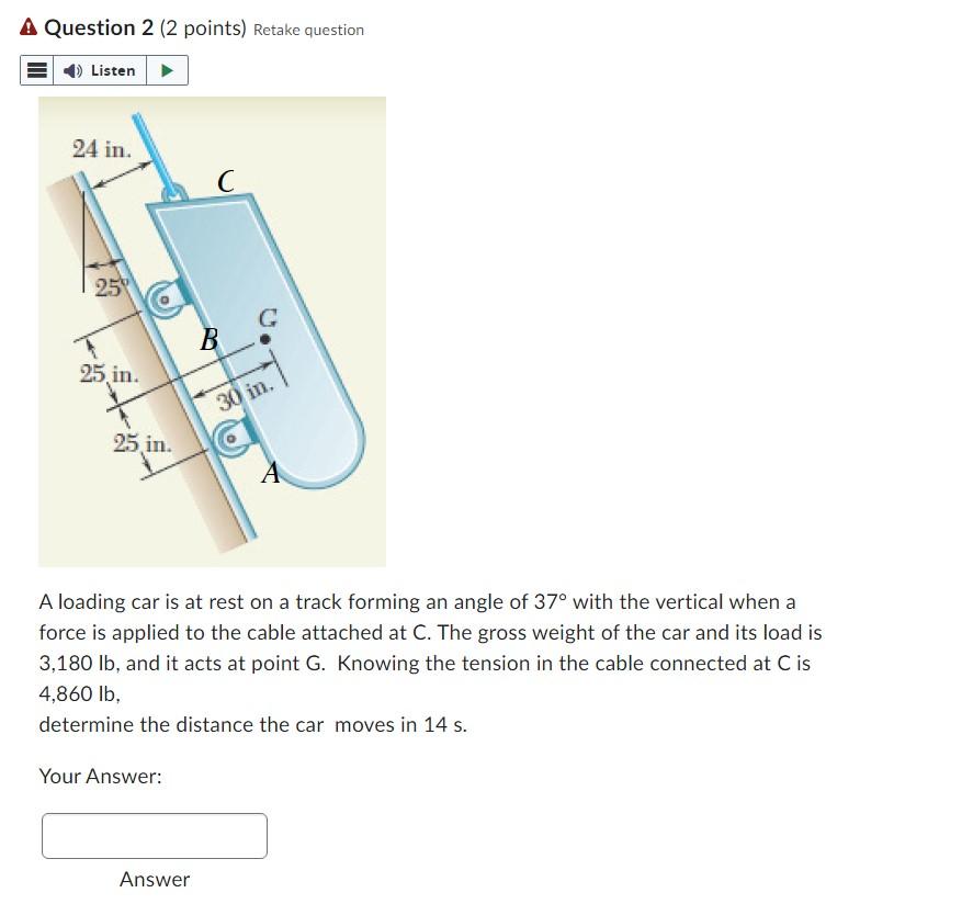 Solved A Question 2 (2 points) Retake question A loading car | Chegg.com