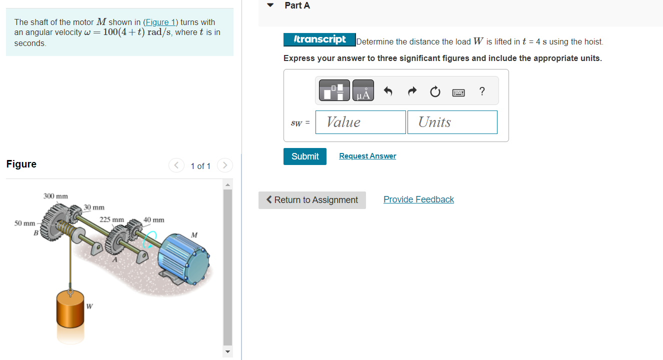 Solved The shaft of the motor M shown in turns with an | Chegg.com