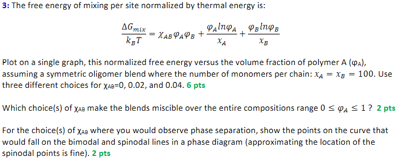 Solved 3: The free energy of mixing per site normalized by | Chegg.com