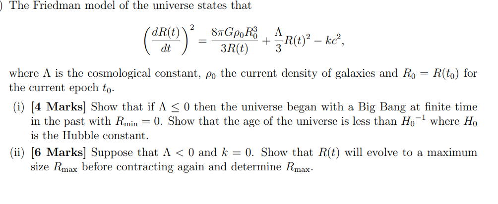Solved The Friedman model of the universe states that | Chegg.com
