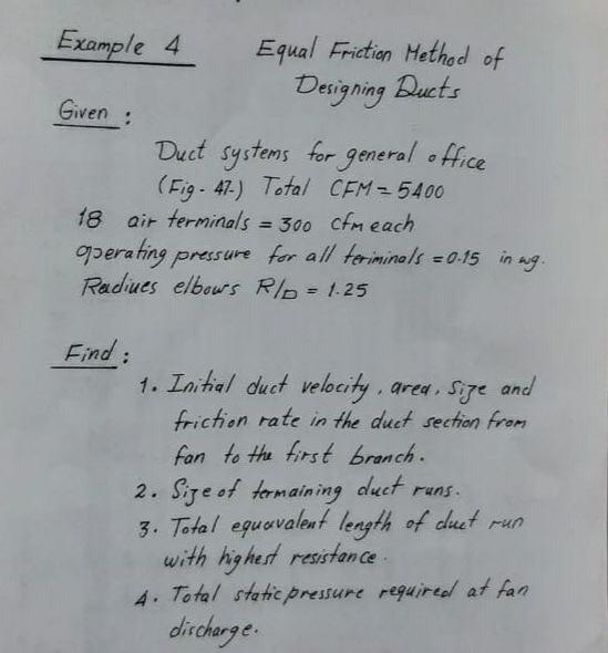 Solved Example 4 Equal Friction Method of Designing Ducts | Chegg.com