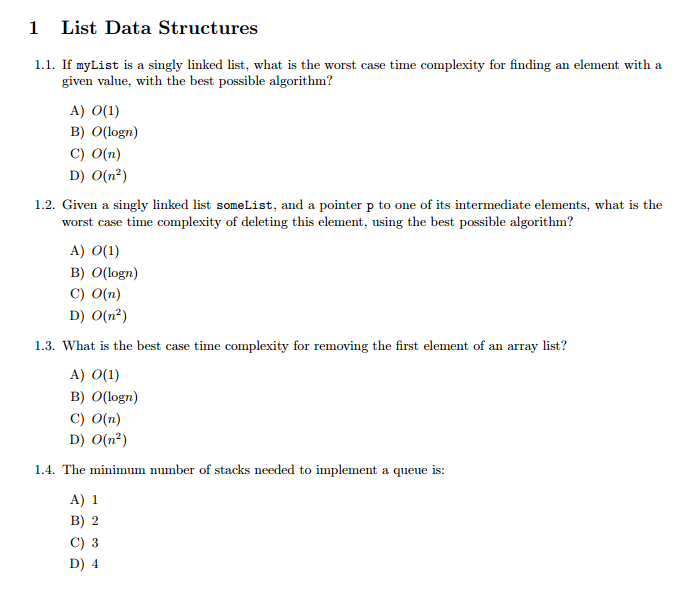 Solved 1.1. If myList is a singly linked list, what is the | Chegg.com