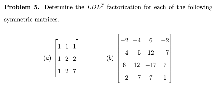 Problem 5. ﻿Determine the LDLT ﻿factorization for | Chegg.com