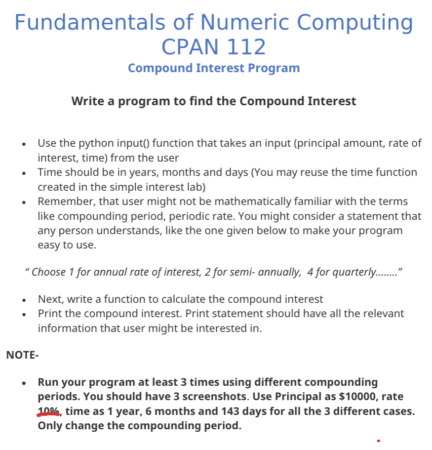 Solved Fundamentals of Numeric Computing CPAN 112 Compound | Chegg.com