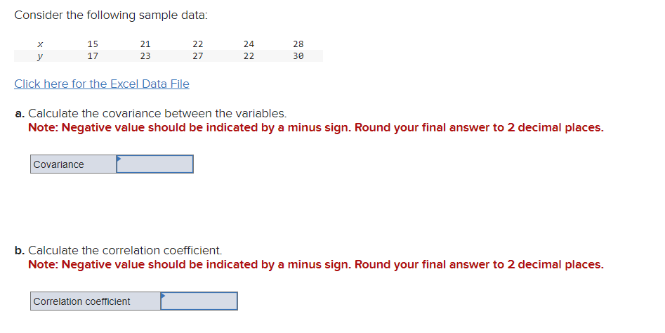 Solved Consider the following sample data:Click here for the | Chegg.com