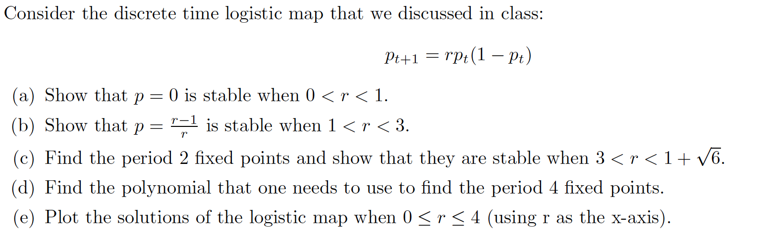 Consider The Discrete Time Logistic Map That We